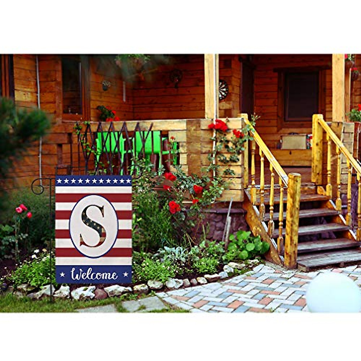 Patriotic Decorative Flag Initial Letter Garden Flags with Monogram S Double Sided American Independence Day Flag Welcome Burlap Garden Flags 12.5×18 Inch for House Yard Patio Outdoor Decor(S)
