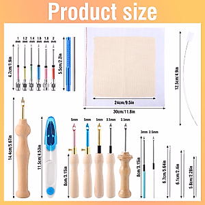 35 Pcs Punch Needle Kit, Punch Needle Tool Adjustable Punch Needle Embroidery Kits Include Wooden Handle Embroidery Pen Set, Big Eye Needles, Punch Needle Cloth - Stocking Stuffers for Adults Beginne