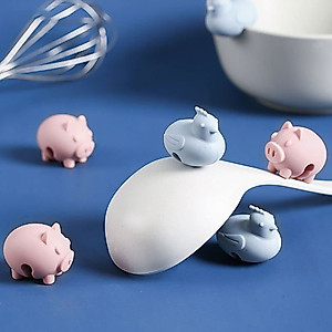 Cute Cartoon Silicone Pot Holder Pot Lid Holder Clips, Home Silicone Spill Stopper Overflow Tool(6pc-Pig)