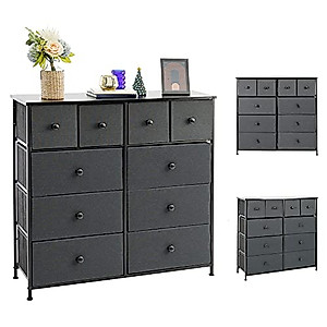 SENSWEET 10 Dresser for Bedroom, Big Fabric Dressers & Chests of Drawers for Living Room, Hallway/Nursery/Clothes Dresser with Steel Frame & Wood Top （Dark Grey