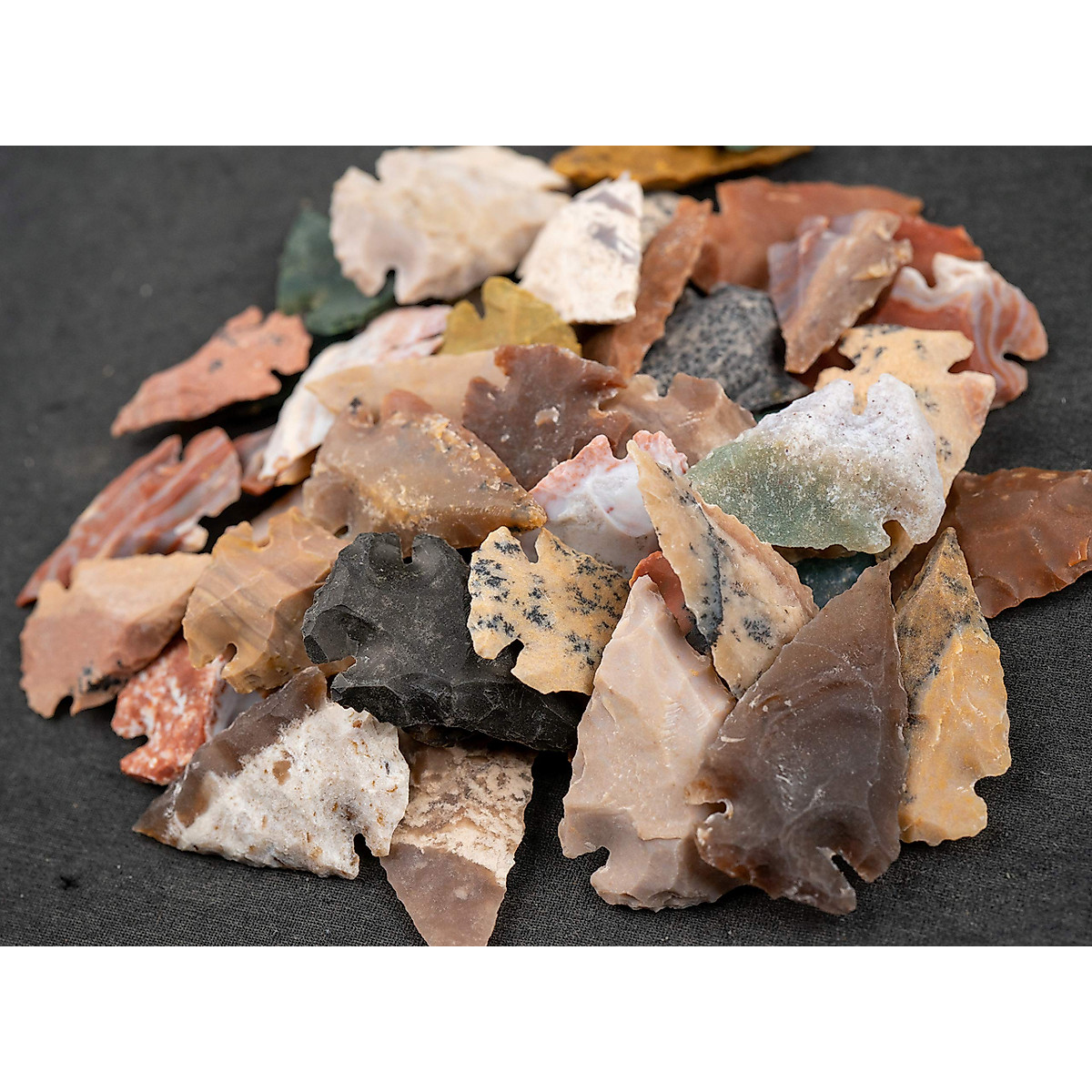 KVK Crystals Lot of 50 Indian Arrowheads Agate Chert Flint New Project Points 1 1/2" L