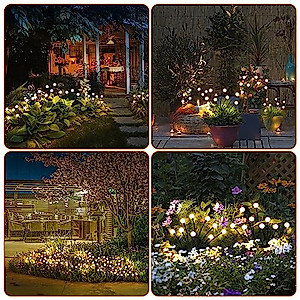 Solar Outdoor Garden Lights, 4-Pack 32 LED Solar Outside Firefly Lights with 2 Lighting Modes, Waterproof Swaying Solar Powered Lights for Pathway Yard Christmas Landscape Patio Decoration, Warm White
