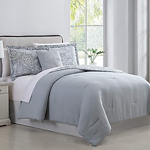 Amrapur Overseas | Olivia 8-Piece Printed Reversible Bed in a Bag (Silver Blue, Queen)