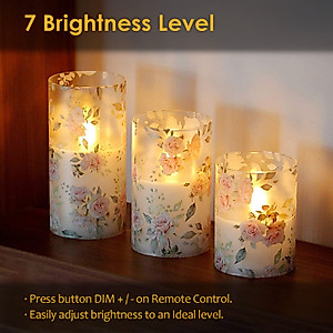 GORGE MOMENT Rose Flameless Candles Love Theme Battery Operated Glass Flickering LED Candle with Remote Pink Flower Decal Realistic Pillar Candles Bedroom Home Decor Table Ornament