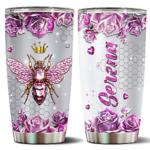 WONWIX Personalized Queen Bee Gifts for Women Insulated 20oz Stainless Steel Gift for Girls, Wife, Daughter Bee Lovers, Water Bottle, Travel Cups Tumblers Christmas Birthday Mother's Day Valentine
