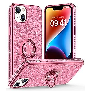 OCYCLONE iPhone 14 (6.1") Glitter Diamond Case with Ring Stand - Pink, Women & Girls
