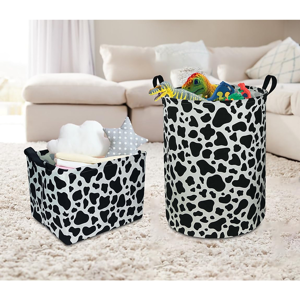 NTAOHAMPER Cow Laundry Basket,Collapsible Baby Nursery Hamper,Waterproof Kids Toys Storage Bin with Handles for Bedroom,Room Decor,Gift Basket(Cow Stria)