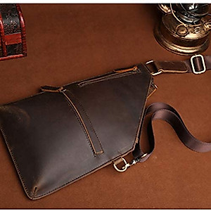 Men's Leather Sling bag Chest bag Crossbody Bag shoulder bag Genuine leather Crazy horse skin Backpack for men, Brown (BNX01021)