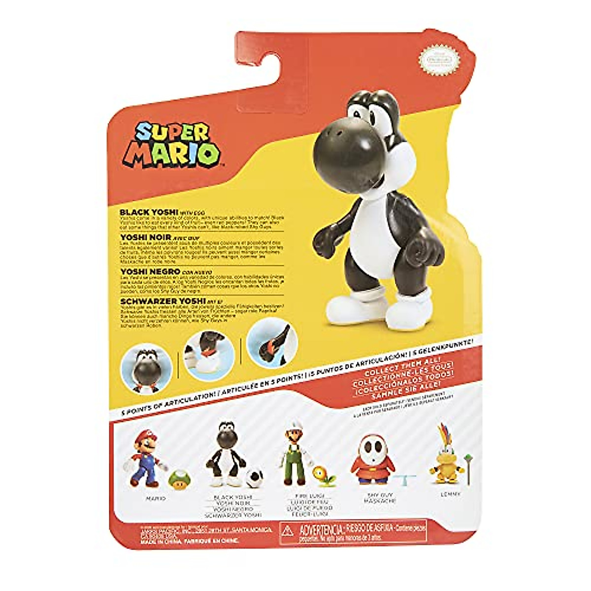 Super Mario Action Figure 4 Inch Black Yoshi Collectible Toy with Egg Accessory