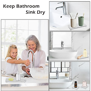 4Pack Water Absorbent Diatomite Coasters, Instant Dry Sink Organizer Water Absorbing Stone Tray Diatomaceous Earth Soap Dish Toothbrush Holder Stone Drying Mat for Bathroom Kitchen Sink Countertop (L)