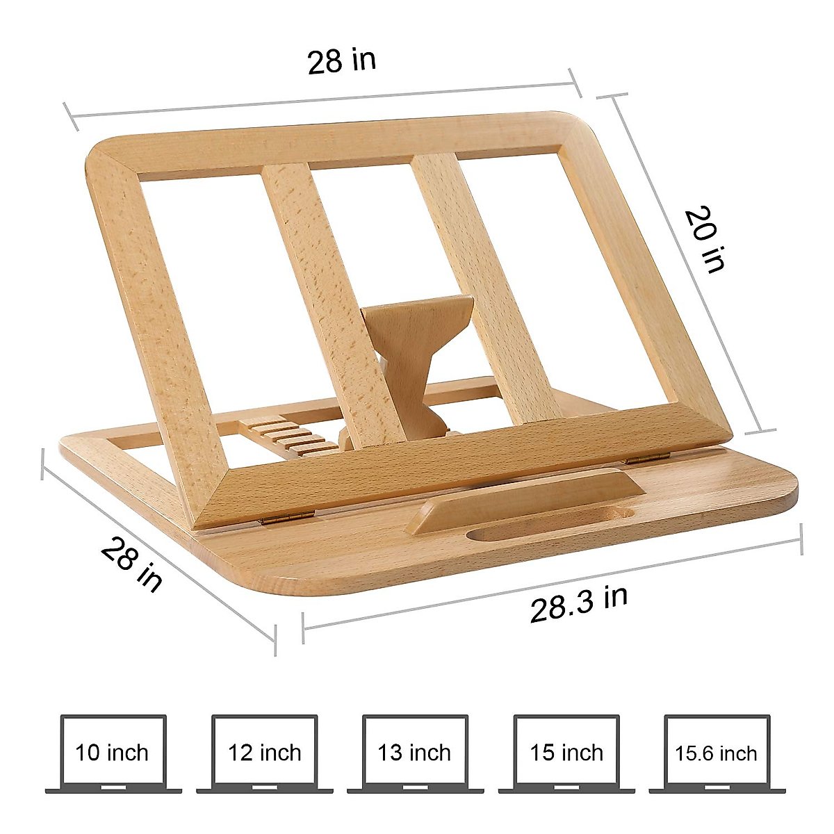 RAVEGO Laptop Stand, Foldable Wooden Laptop Riser Adjustable Computer MacBook Stand for Desk Portable Universal Notebook Laptop Holder with Multiple Angles for Laptops Up to 15.6 inches (Beech)