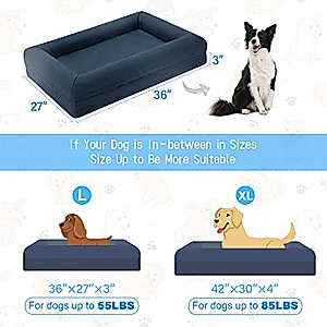 Hygge Hush 100% Waterproof Dog Bed, Washable Dog Bed with Removable Cover and Bolster, Orthopedic Dog Bed with Nonskid Bottom(Navy Blue,36"x27")