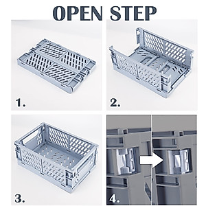 Xuanmuque 5-Pack Collapsible Plastic Storage Baskets for Organizing with Handle, Crate Bin for Desk Bedroom Office Bedroom, 9.8''L x 6.5''W x 3.8''H, Pink