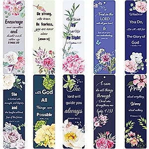 20 Pieces Bible Verses Inspirational Scripture Bookmark Motivational Positive Page Marker with Cross Pendants for Church Supplies, Schools and Ministries (Flower Style)