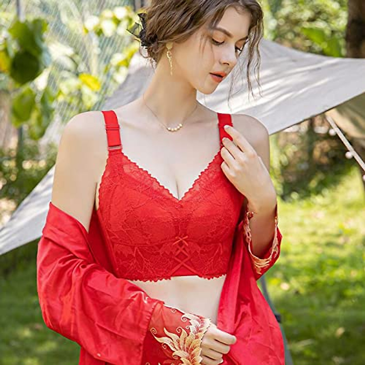 DUOWEI Sports Bra Packs for Women Womens Sexy Lace Gathered Bra Straps Breast Cup Underwear (no Sports Bras for Girls