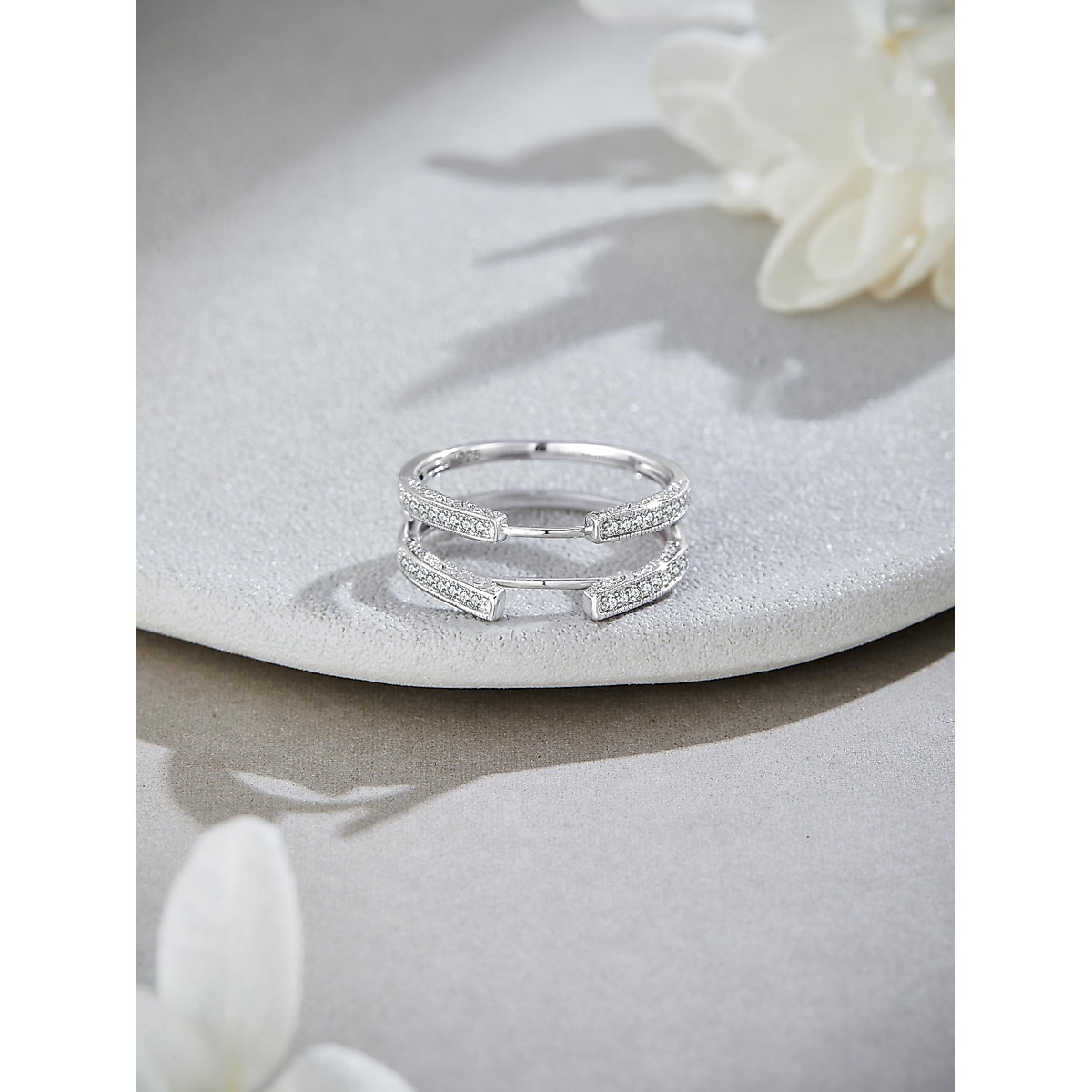 AFFY Engagement Wedding Ring for Women, Cathedral Ring Guard Enhancer With Diamond Solitaire Ring In 14K White Gold Over Sterling Silver With Cubic Zirconia, Gift For Her Ring Size -5.5