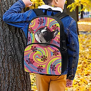 Allcute Girls Lightweight Cute Dog Paw Bulldog Print Backpack for School Teens Student Large Capacity Padded Back Laptop Bookbag 17 Inch Boys Kids Durable Daypack with Front & Side Pocket
