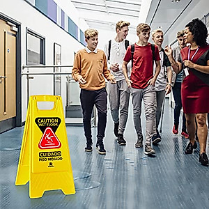 RoadHero 2 Pack Wet Floor Sign, 2-Sided Yellow Caution Signs, Bilingual Collapsible Warning Signs for Commercial Use 24"