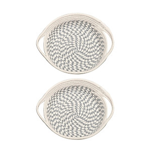 2 pack Small Storage Baskets, Desk Basket for Jewellery&Keys, Cute Rope Baskets, Small Basket Home Storage, Small Table Basket, Organizers and Storage, Small Woven Basket,(Camel & White - Hemp Rope)