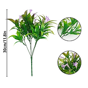 Uieke 6Pcs Outdoor Artificial Plants UV Resistant Fake Tropical Flowers Morning Glory Shrubs Greenery Plastic Plants Fall Leaves for Hanging Planter Garden Patio Sidewalk Thanksgiving Décor Purple