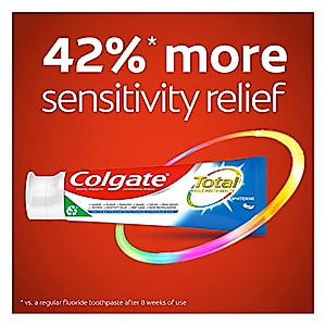 Colgate Total Whitening Toothpaste with Stannous Fluoride and Zinc, Sensitivity Relief and Cavity Protection Mint, 4.8 Oz (Pack of 2)