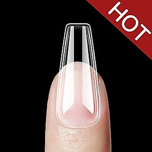 Beetles Gel Nail Kit Easy Nail Extension Set 5 In 1 Nail Glue Gel Base Coat with Pre shaped Long Coffin Soft Gel Nail Tips and Led Nail Lamp Acrylic Nail Clipper for Nail Art Diy Home Manicure