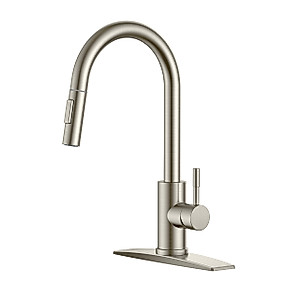 FORIOUS Kitchen Faucets, Brushed Nickel Kitchen Faucet with Pull Down Sprayer, Kitchen Sink Faucet Stainless Steel, High Arc Gooseneck Classic Faucet for Kitchen Sink, Bar, Farmhouse, Laundry