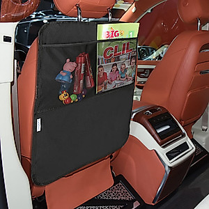 funbliss Duty Kick Mats(2 Pack),Back Seat Protector for Kids,Premium Waterproof Fabric, Reinforced Corners to Prevent Sag,2Reinforced Storage Pockets,Universal Fit,Black