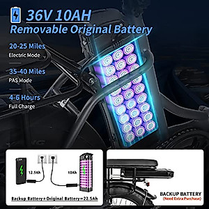AIWARGOD Electric Bike for Adults, 500W Folding Electric Bicycle with 36V Removable Lithium Battery, 20" x 4.0 Fat Tire Ebike for Adults with Shimano 7-Speed Shifter Mens/Women 25MPH E Bikes