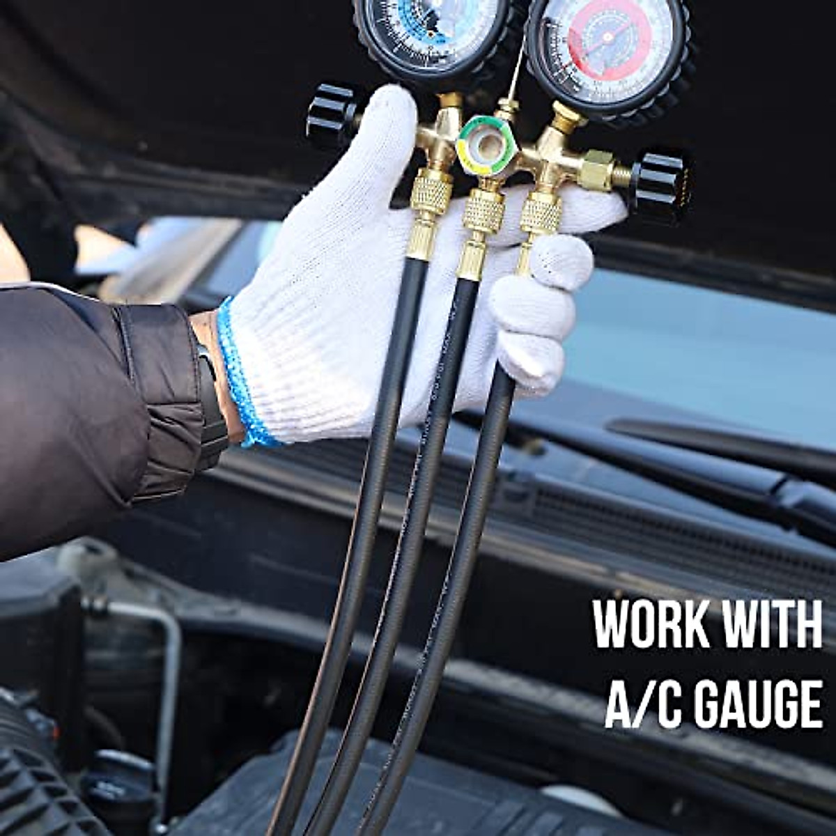 Lichamp 3 Pieces 5FT AC HVAC Manifold Gauge Hose Kit with Ball Valve and 4 Pieces Hose Adapters Fits R134A R410A R404A R12 R22 R502 R1234YF Refrigerants