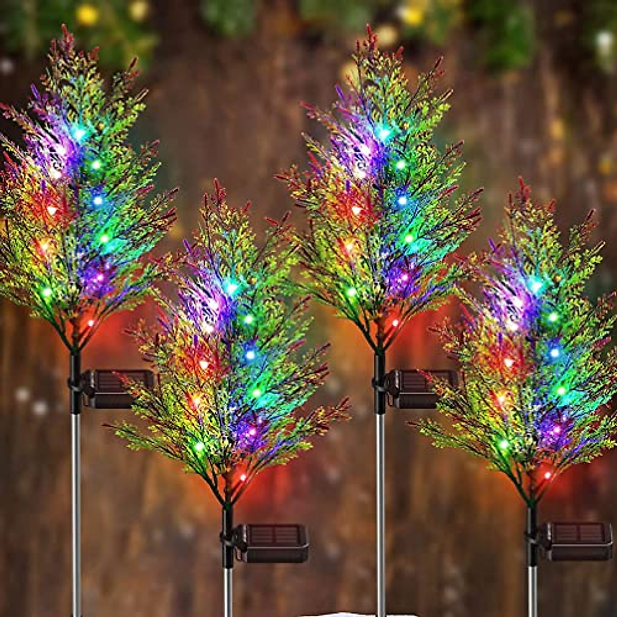 BESPORTBLE 2pcs Solar Garden Lights Tree Outdoor Solar Christmas Tree Lights Solar Xmas Decorative Multi-Color Flickering Pine Lights for Patio Lawn Pathway
