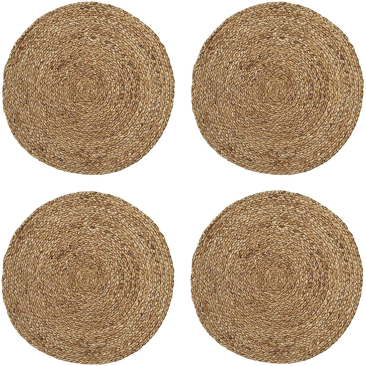 The Home Talk Rustic Round Tablemat Hand-Made Mats for Parties, Dining Table, Coasters Decorative Placemats Jute Natural Fibers, Pack of 4, 14’’ Round Diameter - Natural Jute