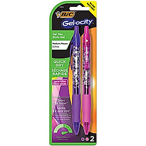 BIC Gel-ocity Quick Dry Special Edition Fashion Gel Pen, Medium Point (0.7mm), Assorted Fashion Colors, 2-Count