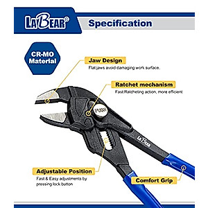 LABEAR- Pliers Wrench, Black Finish,10-Inch