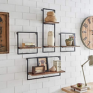 UKN Framed Wall Art 4-Piece Rustic Industrial Shelf Set Brown MDF Wood Finish Includes Hardware