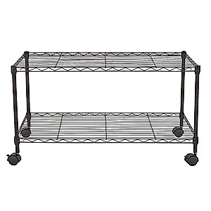 XYZTech Rolling 2-Tier Storage Shelf on Wheels Classic Wire Standing Shelving Units Utility Organizer Wire Rack with Lockable Casters for Kitchen, Garage, Bathroom, Laundry Storage (Black, 2-Tier)