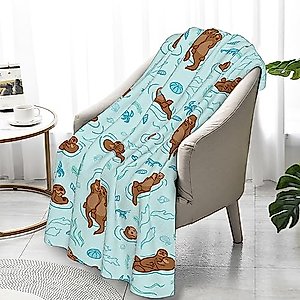LAKIMCT Otter Swimming Blanket for Couch Bed Throw Blanket, Aesthetic Decorative Blanket for Travel Camping Comfy Blanket, Full Size Blanket, 30x50 inch