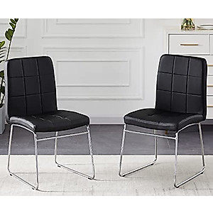 Black Dining Chairs Set of 2 - Sturdy, Fashionable & Multi-Purpose Upholstered Dining Chairs for Dining Room & Kitchen - Easy to Assemble & Clean with Non-Slip Pads by Chrome Alloy Legs
