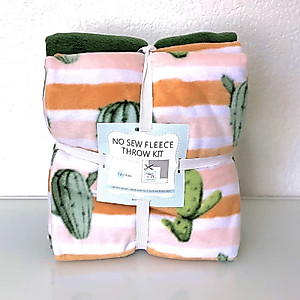 Cactus Stripes Anti-Pill Premium No-Sew Throw Fleece Fabric Kit (50x60)
