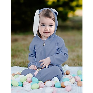 AGQT Baby Boys Bunny Costume Easter Halloween Animal Costume One Piece Romper Bunny Ear Costumes 3D Rabbit Ear Hoodie Outfit Light Blue Size 18-24 Months