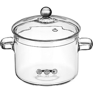 Glass Saucepan Heat- Resistant Borosilicate Glass Soup Pot Clear Pasta Instant Noodle Pot Pan Stew Cooker Baby Food Hot Pot with Lid 1900ml