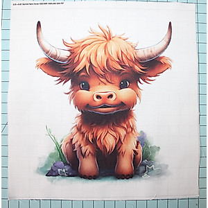 Fabric Panel 8"x8" Baby Highland Cow 100% Cotton Quilting Panel Square H333