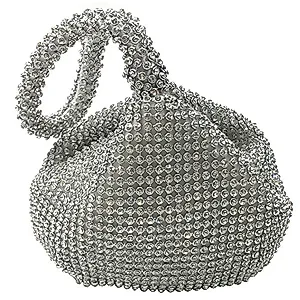 Abbie Home Triangle Full Rhinestones Women's Evening Clutch Party Prom Wedding Purse (Silver)