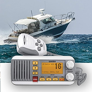Uniden UM435 Advanced Fixed Mount VHF Marine Radio, All USA/International/Canadian Marine Channels Including New 4-Digit, CDN “B” Channels, 1 Watt/25 Watt Power, Waterproof IPX8 Submersible, White