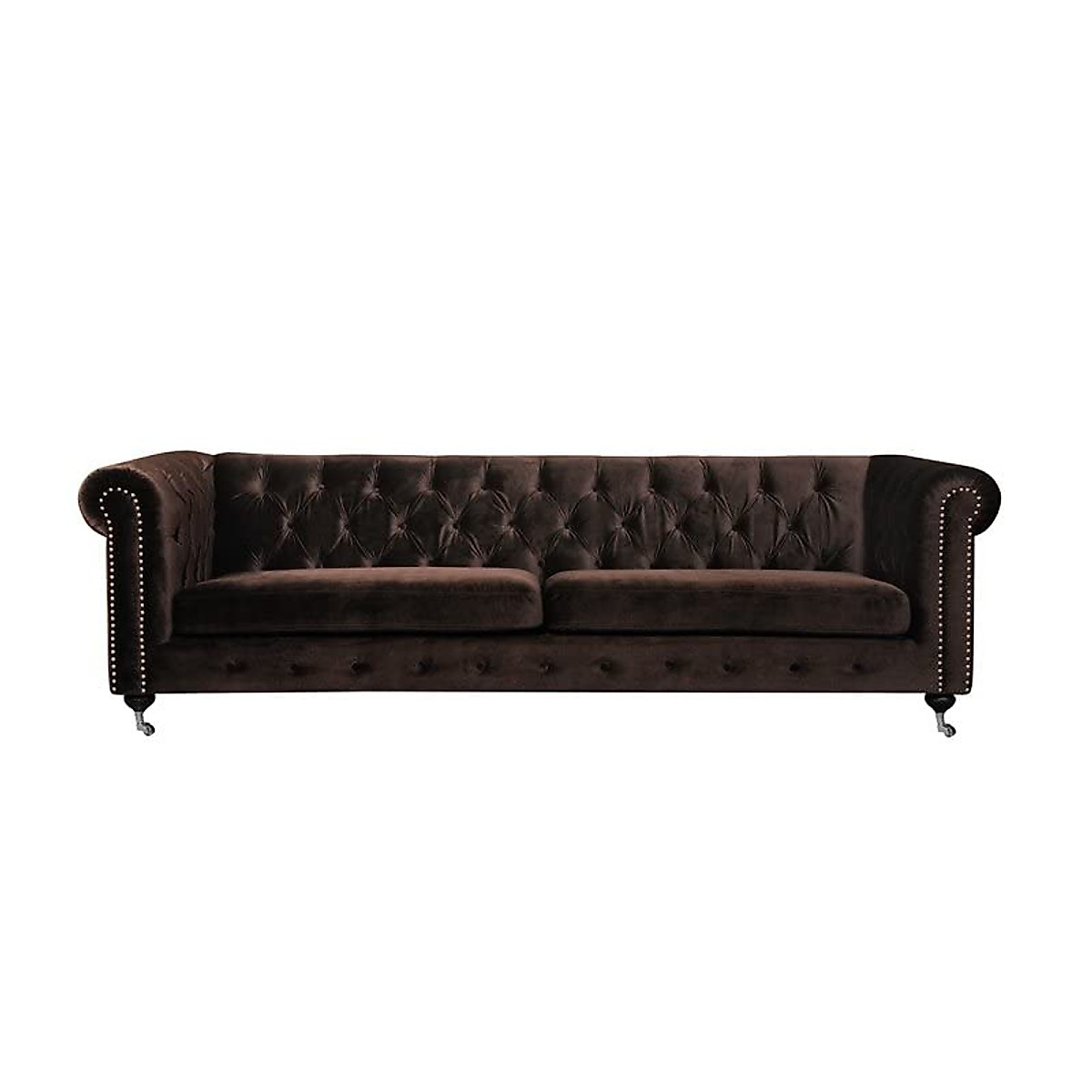 American Home Classic Claire 15" 3-Seat Velvet Upholstered Sofa in Chocolate
