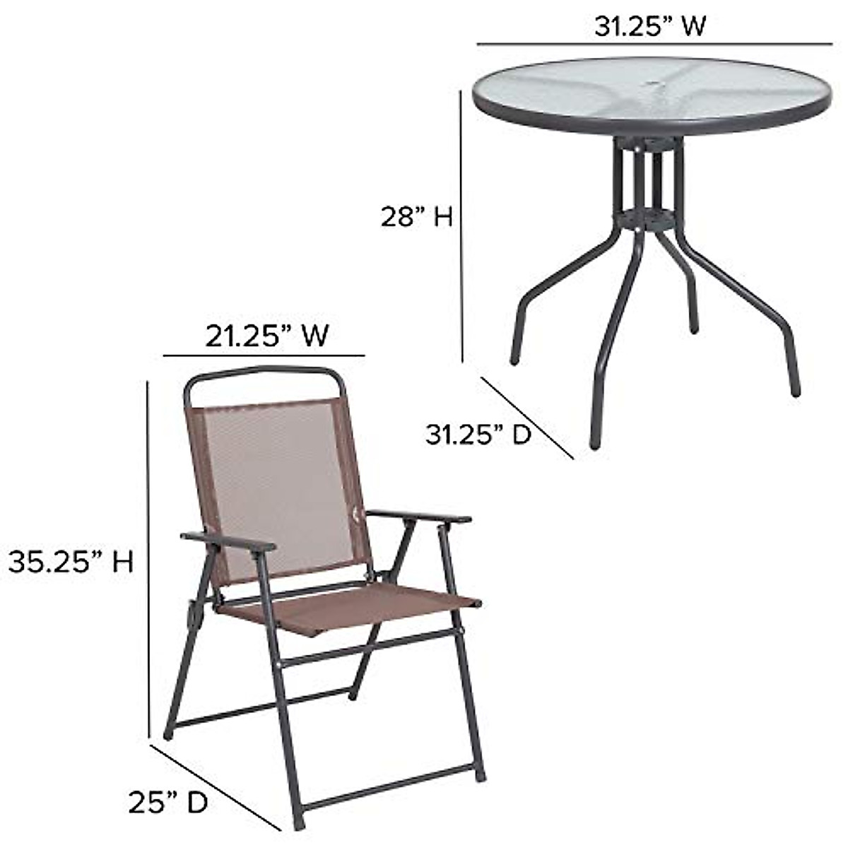 Flash Furniture Nantucket 6-Piece Patio Dining Set with Glass Table, 4 Folding Chairs, and Umbrella, Outdoor Patio Table, Chairs, and Umbrella Set, Black