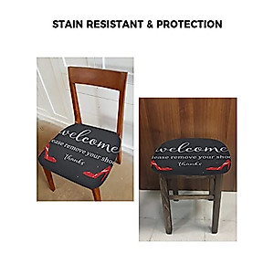 PRINT PICTURE ARTHOME Chair Covers for Dining Room Set of 6, Removable Washable Office Chair Cover, Welcome Red High Heels Chair Cushion Covers for Bar Stool Kitchen 13.4"-18"