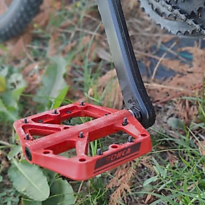 Lohca Mountain Bike Pedals Flat MTB Bike Pedals Nylon Non-Slip Bearing 9/16" Bicycle Road Bike Pedals Lightweight Wide Platform for BMX Staionary, Red