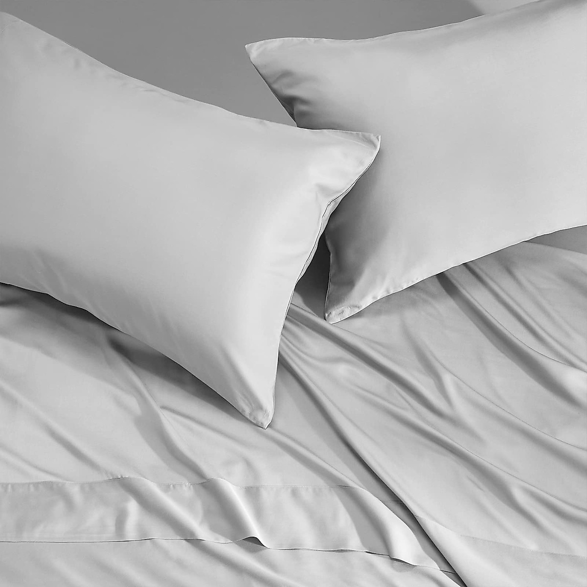 CozyLux Cooling Sheets King Size, Rayon Derived from Bamboo, Oeko-TEX Certified Luxuriously Soft & Silky Sheet Set - 16" Deep Pockets 4 Piece Bedding Sheets & Pillowcases，Light Grey