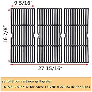 GasSaf Grill Grates Replace for Charbroil 463420508, 463420509, 463420511 463436213 463436214 463440109, Master Chef, Thermos, Backyard and Others Grills, 16 7/8" Cast Iron Grill Grates(Set of 3)